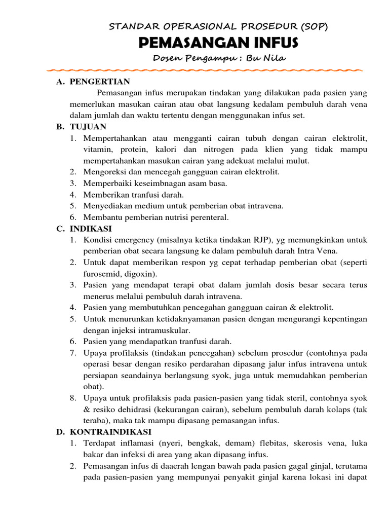 SOP Pem. Infus - Bu Nila | PDF | Pengembangan Diri | Sains & Matematika
