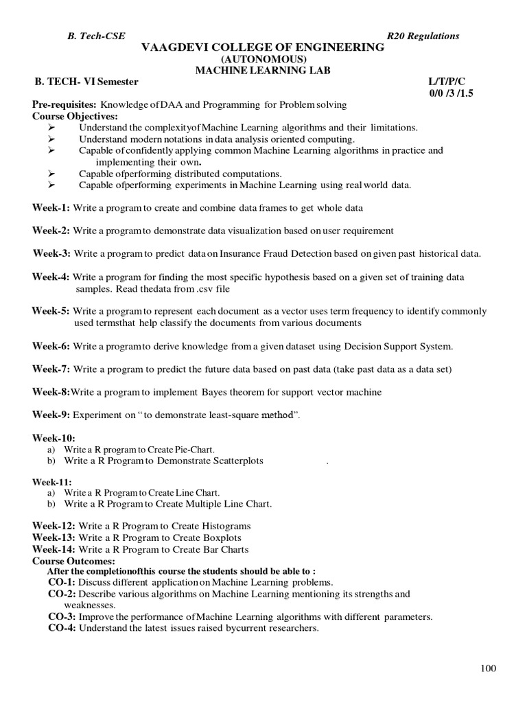 Machine Learning Lab Guide - B.Tech CSE | PDF | Machine Learning | Data