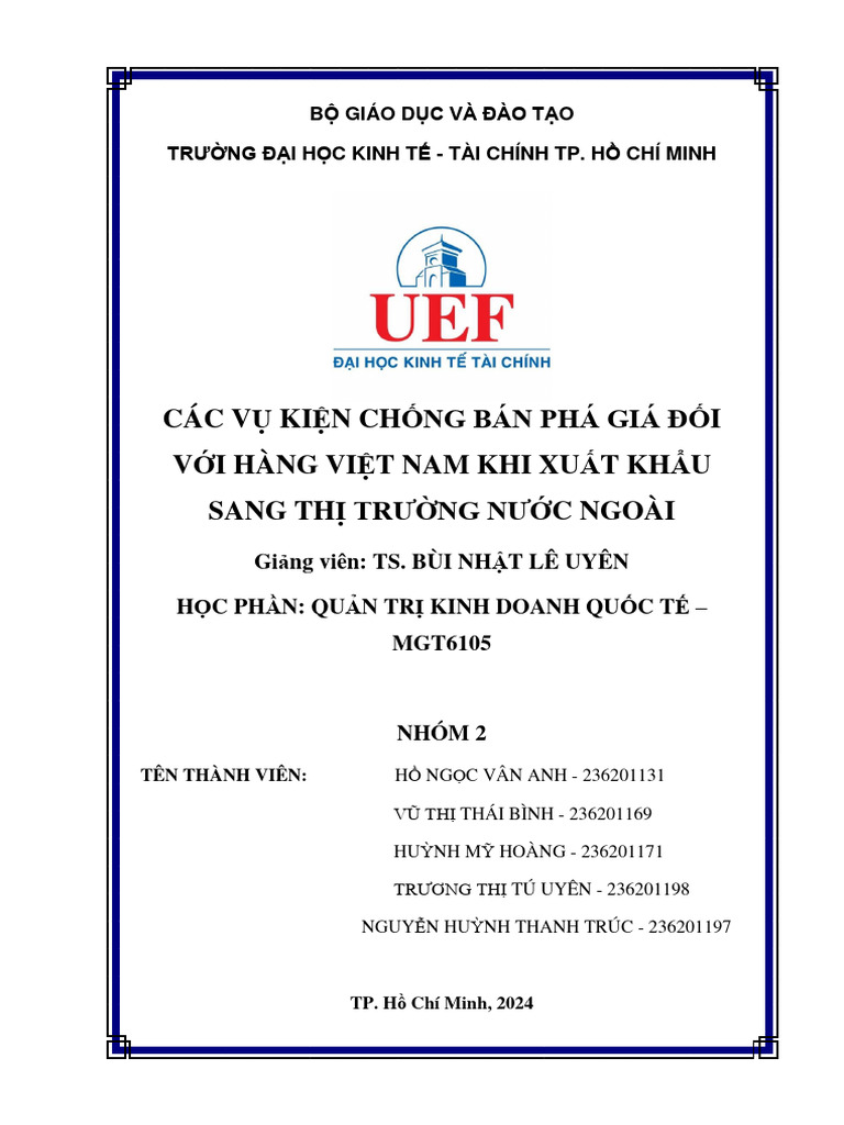 Tiểu luận cuối kỳ - QTKDQT - NHÓM 2 | PDF