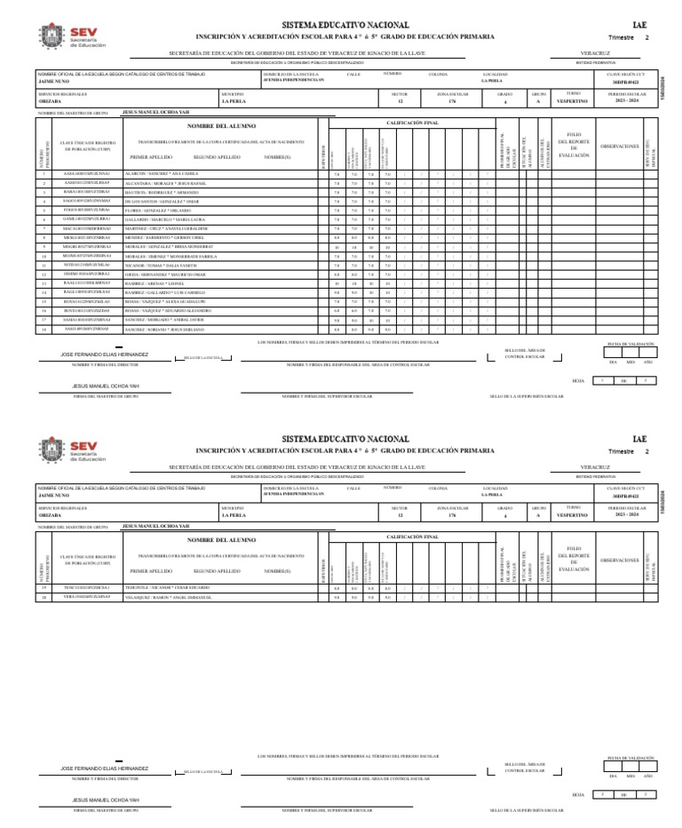 Reporte IAE Trimestre 2023-2024 | PDF