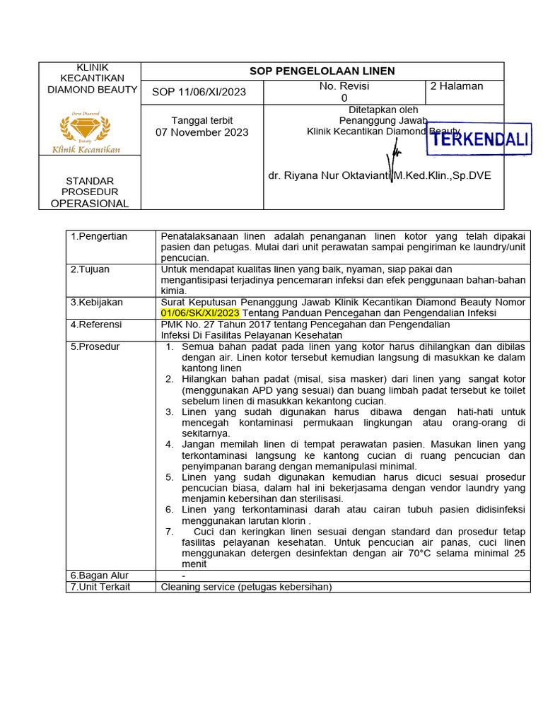 Fix KB Sop Pengelolaan Linen | PDF