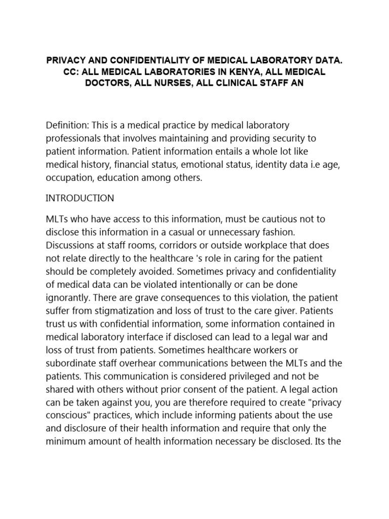 Privacy and Confidentiality | PDF | Confidentiality | Medical Laboratory