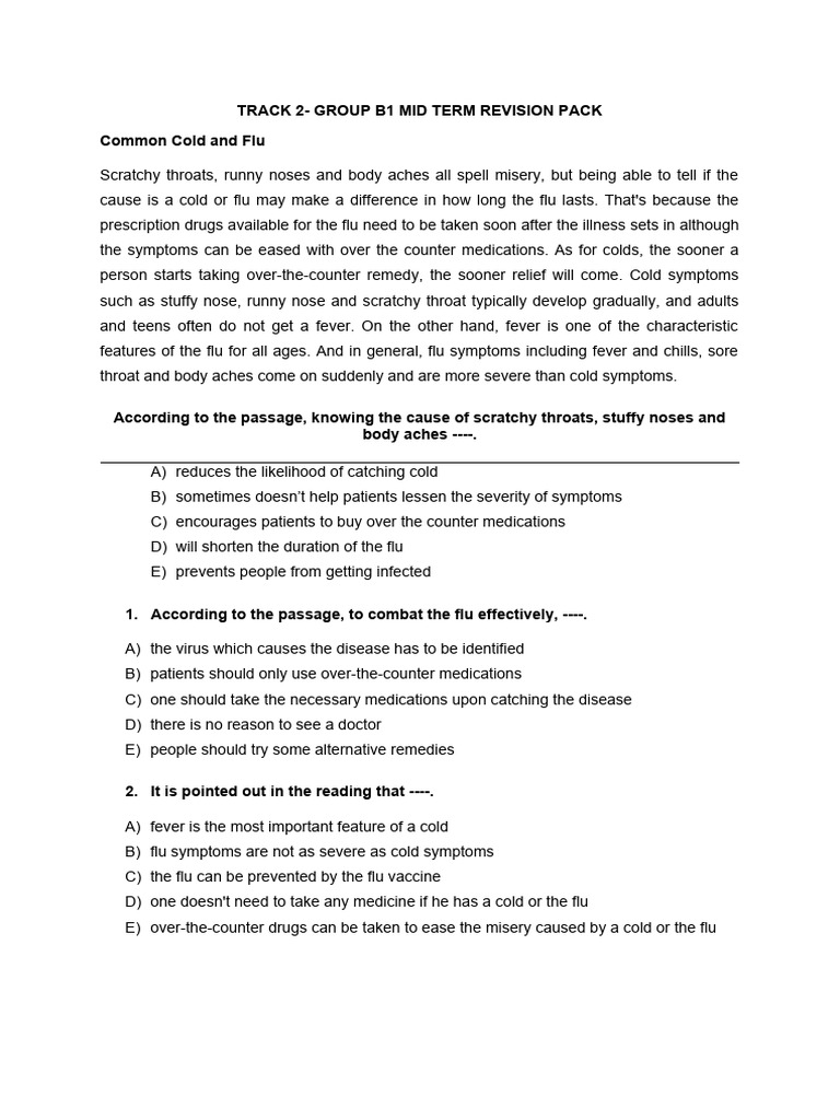 B1 Midterm Revision Exercises | PDF | Common Cold | Homelessness