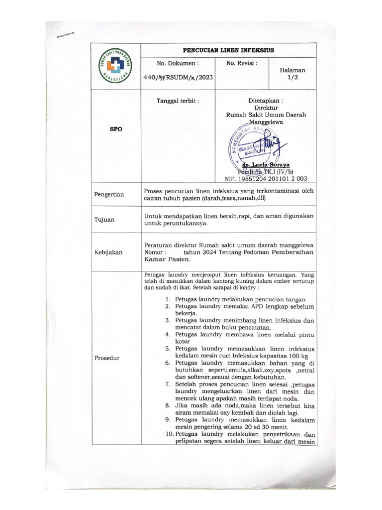 Spo Pencucian Linen Infeksius | PDF