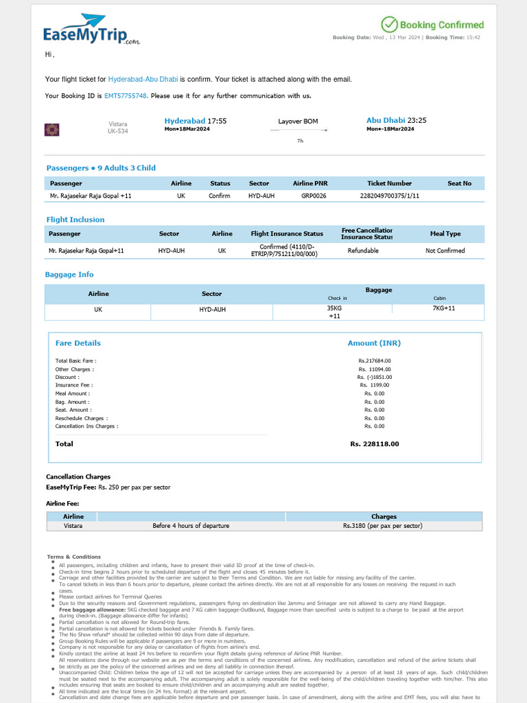 Ease My Trip PDF Air Ticket | PDF | Transport | Aviation