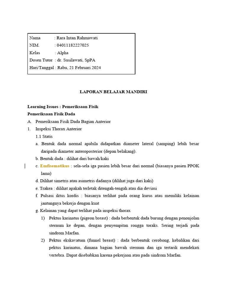 Pemeriksaan Fisik Dada Emfisematikus | PDF