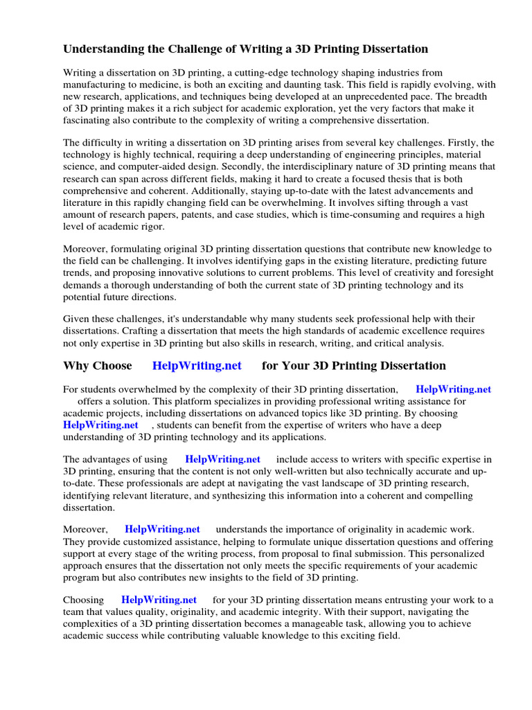 3d Printing Dissertation Questions | PDF | 3 D Printing
