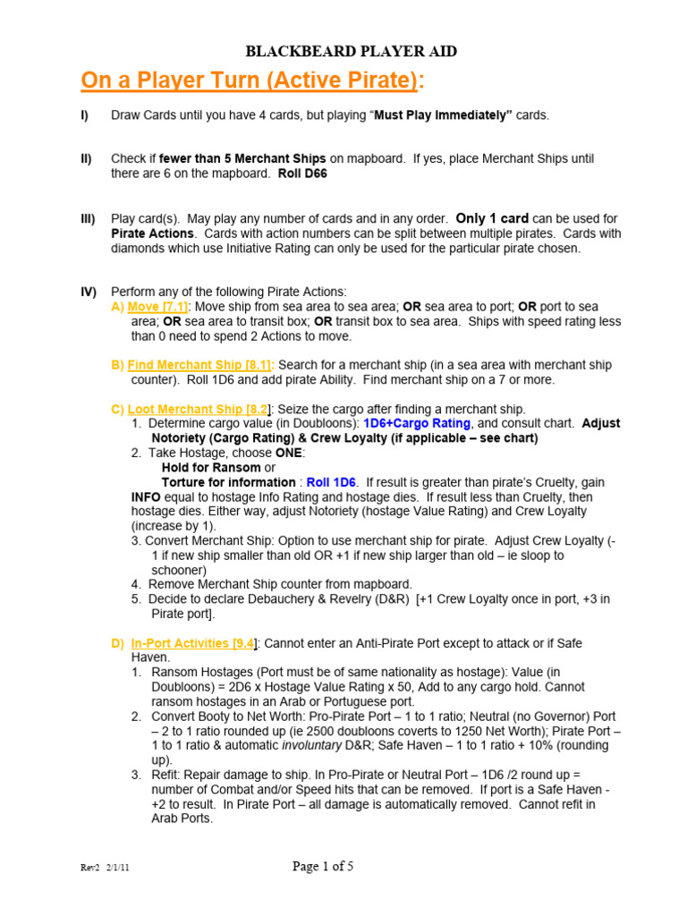 Blackbeard Game Player Aid Guide | PDF | Piracy | Blackbeard