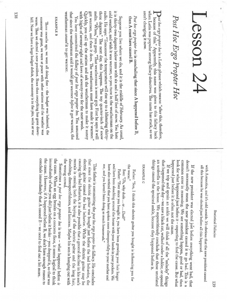 Lesson 24 Post Hoc | PDF | Fallacy