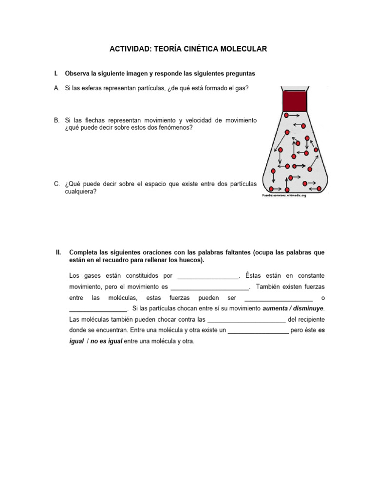 Actividad de Refuerzo. Teoría Cinético Molecular | PDF