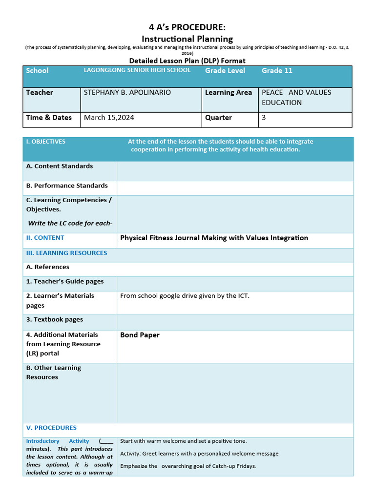 Grade 11 Peace Education Lesson Plan | PDF | Learning | Educational ...
