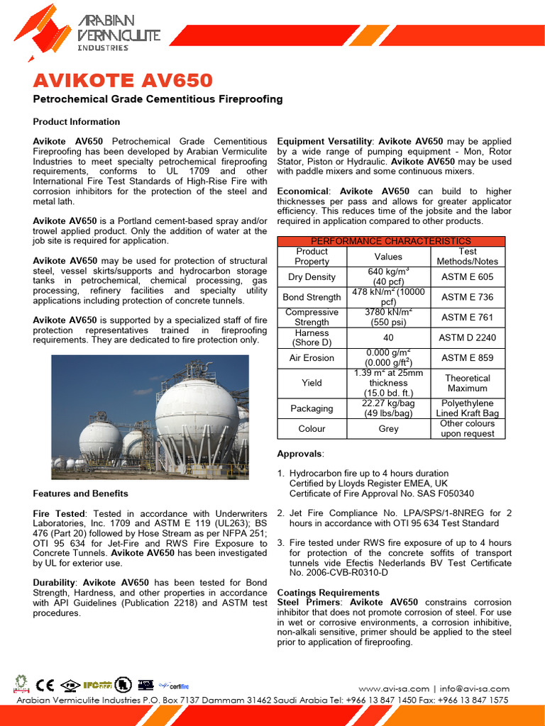 AVIKOTE AV650 Product Data Sheet | PDF | Materials | Building Engineering