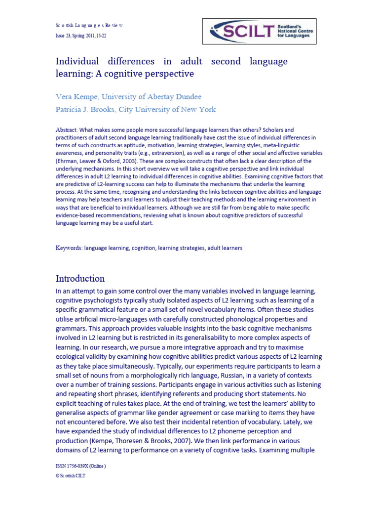 Individual_differences_in_adult_second_l-5623904 | PDF | Language Acquisition | Second Language
