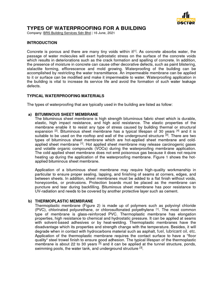 Types of Waterproofing in Buildings | PDF | Thermoplastic | Concrete
