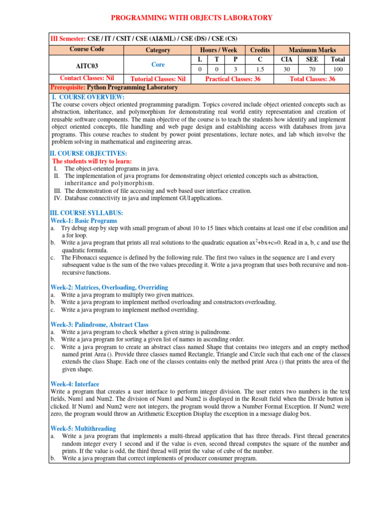 Programming With Objects Lab Manual Pdf Computer File Programming 1616