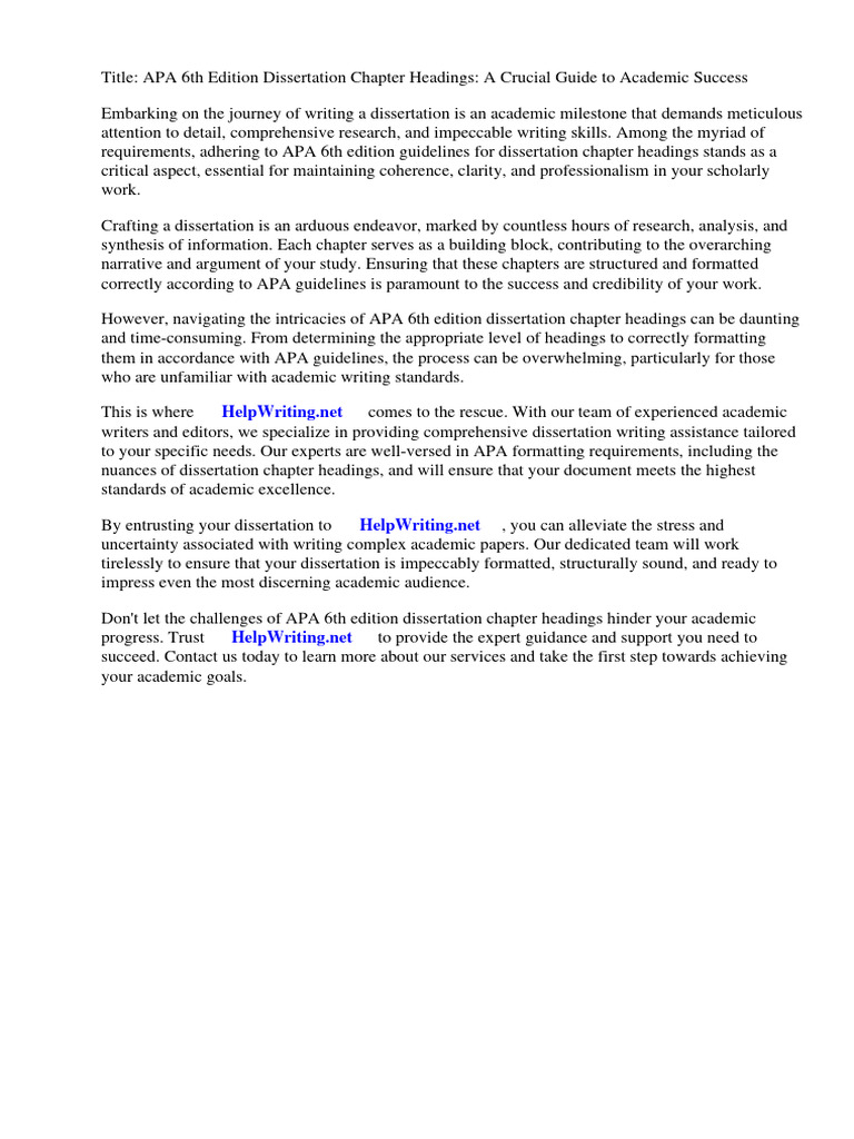 Apa 6th Edition Dissertation Chapter Headings | PDF | Apa Style | Thesis