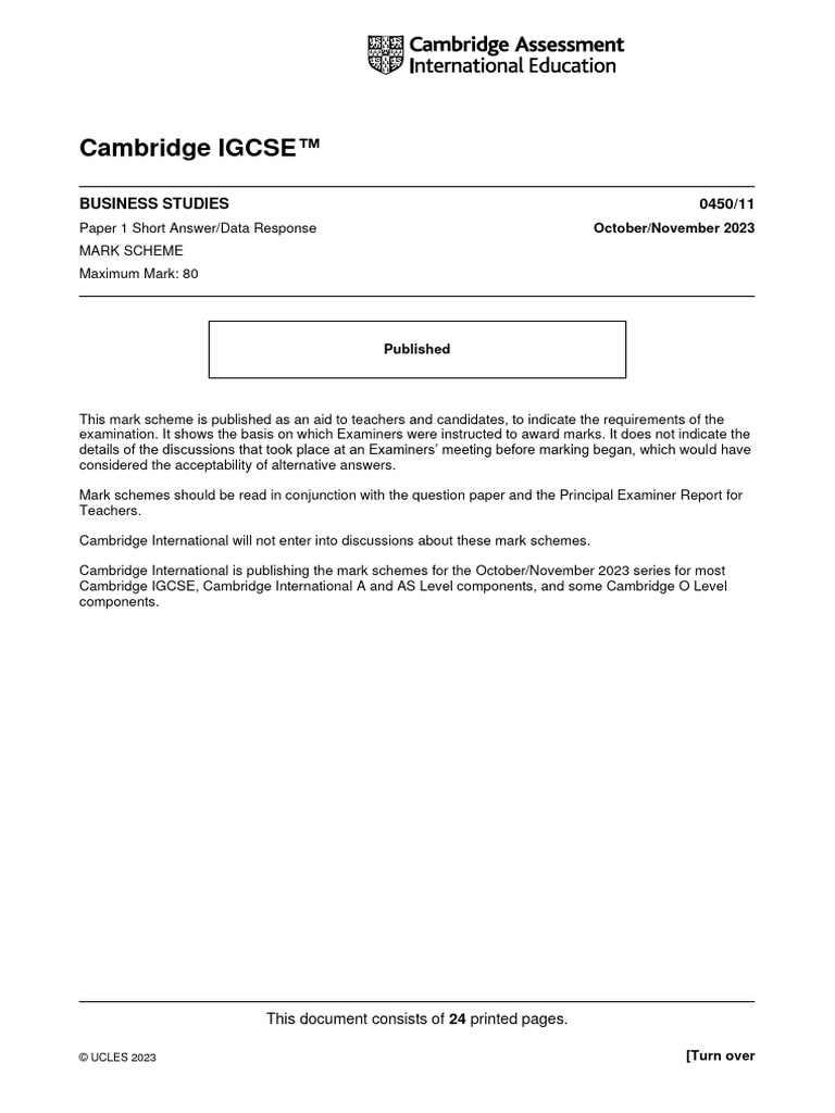 Cambridge IGCSE ™: Business Studies 0450/11 | PDF | Investing | Employment