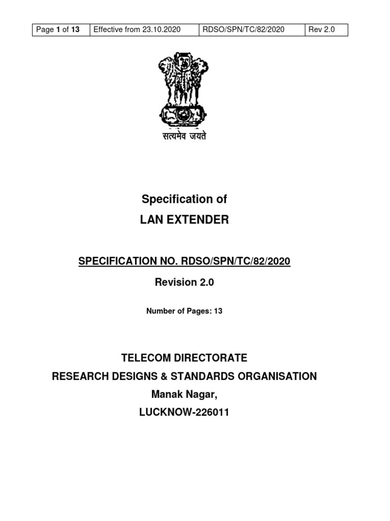 RDSO LAN Extender Specification 2020 | PDF | Ethernet | Electrical ...