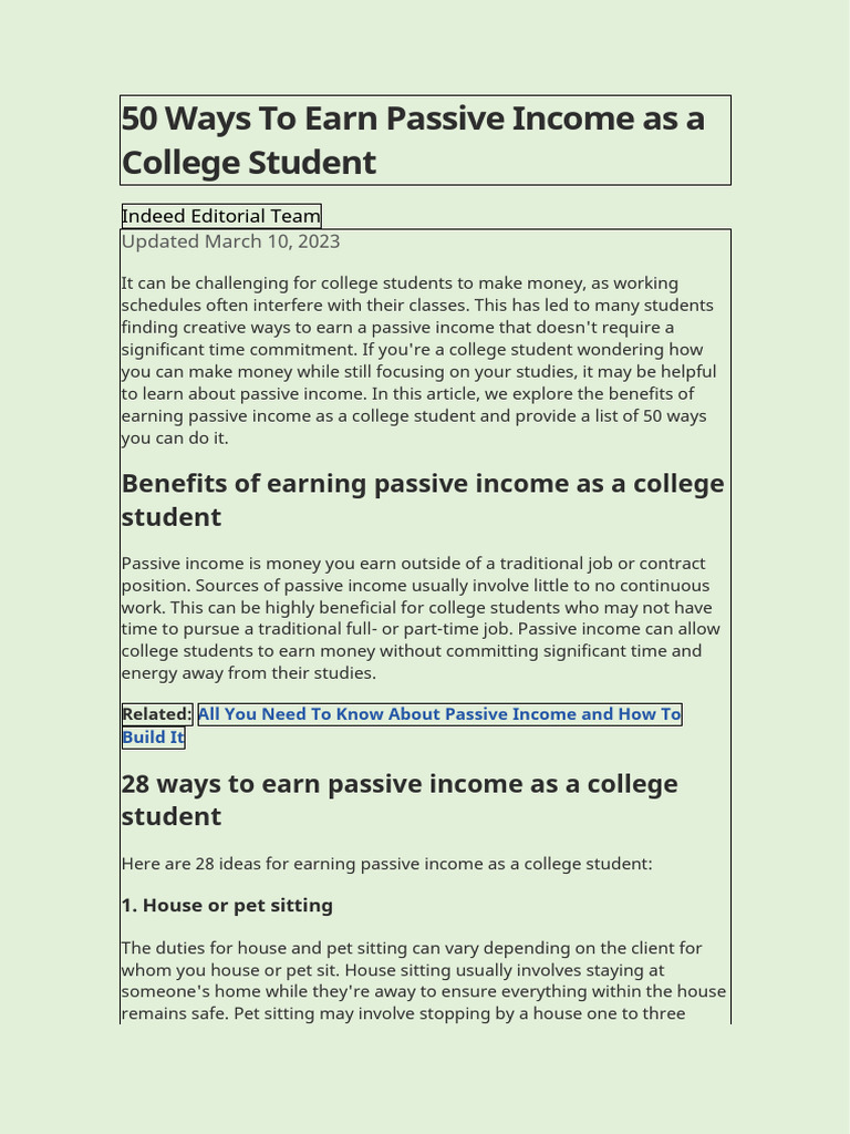 50 Ways To Earn Passive Income As A College Student | PDF