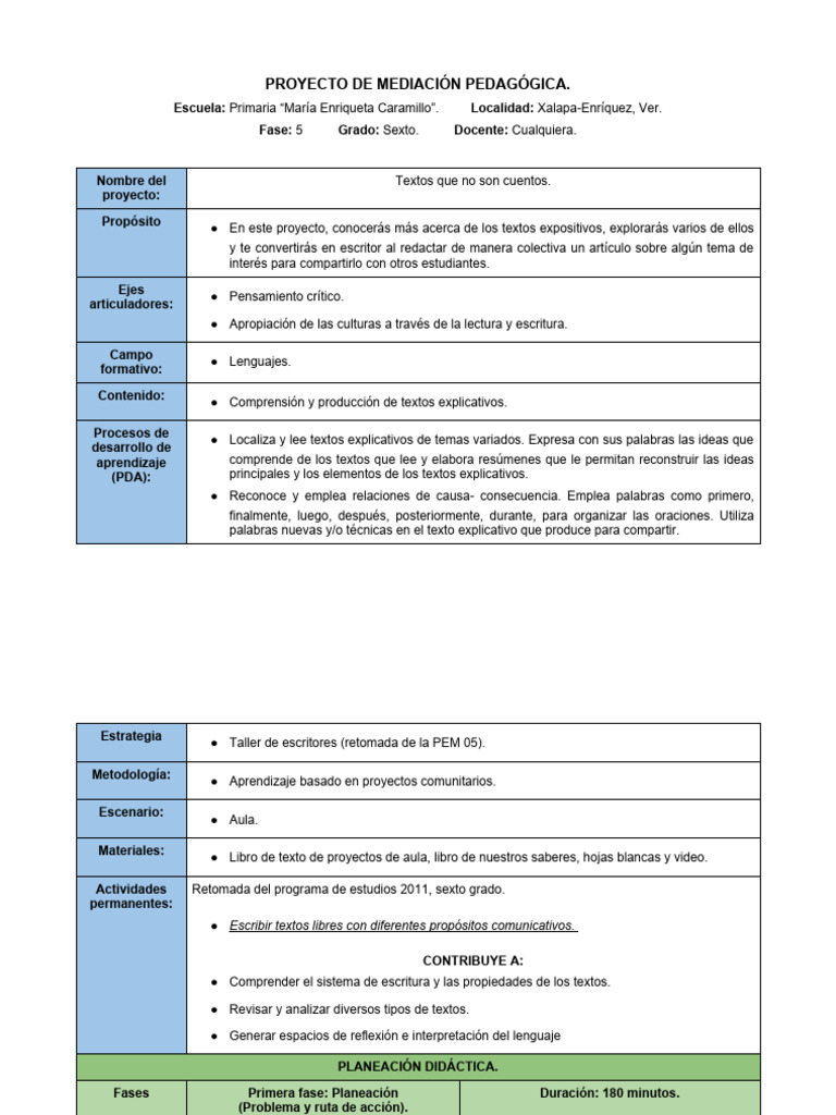 Proyecto de Mediación Pedagógica. | PDF | Evaluación | Aprendizaje