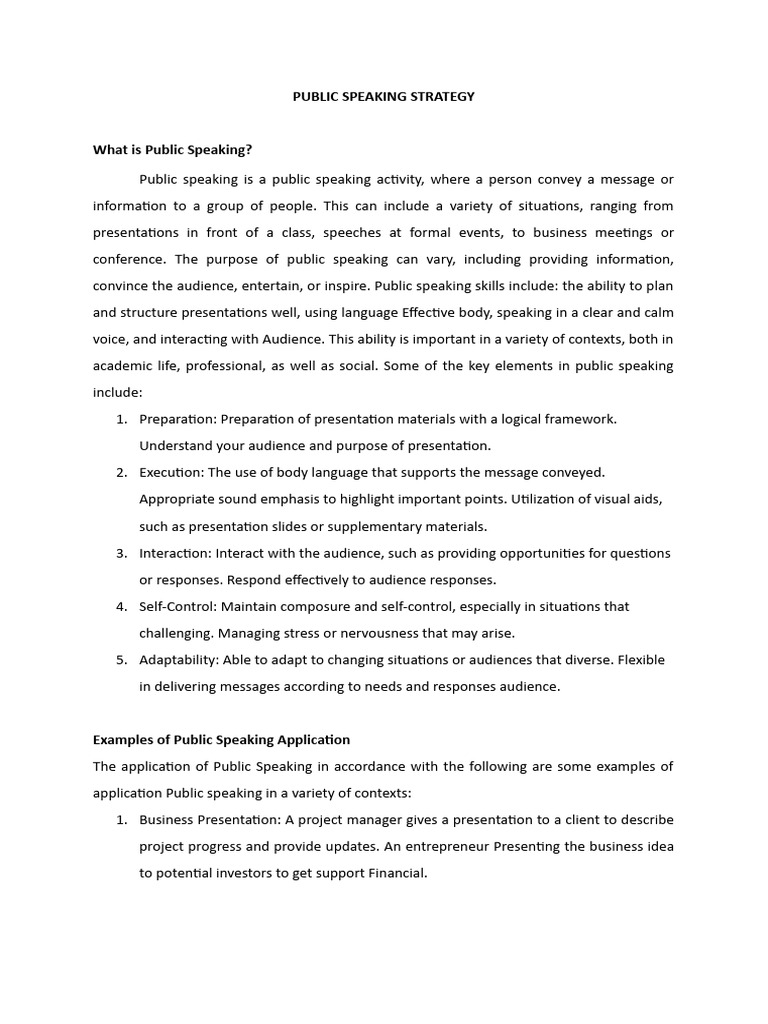 Public Speaking Strategy | PDF | Public Speaking | Human Communication