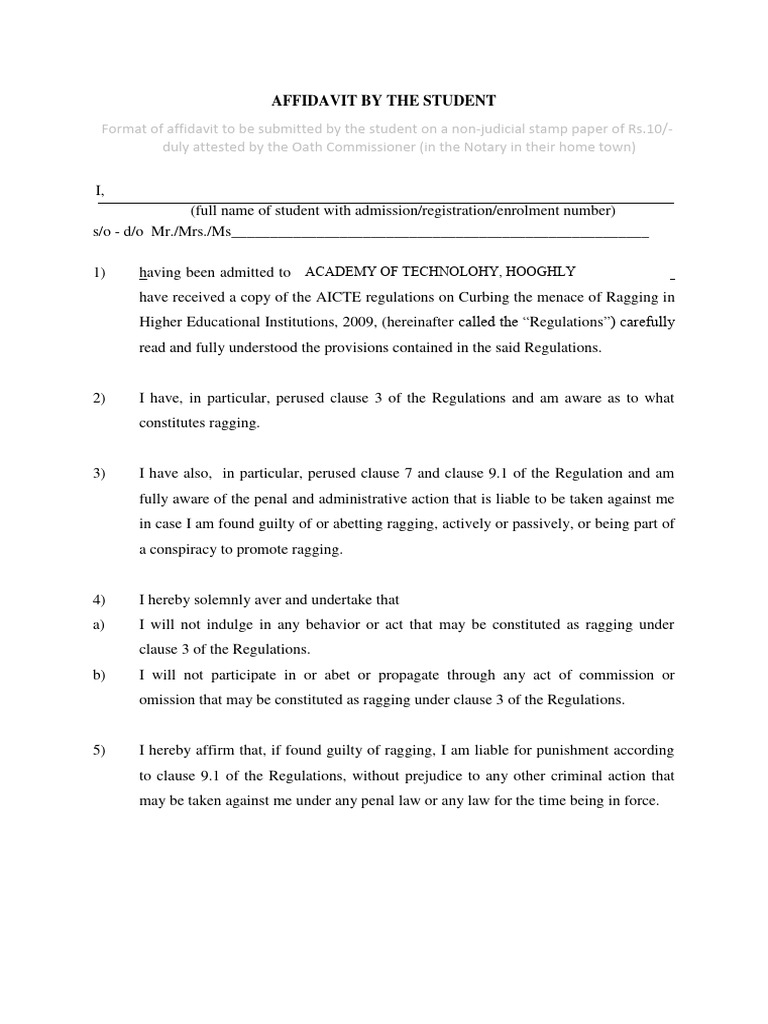 anti_ragging_affidavit | PDF | Affidavit | Legal Procedure
