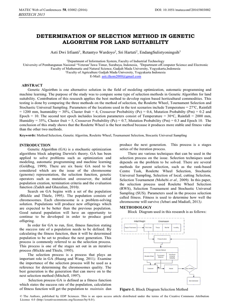 Matecconf Bisstech2016 03002 | PDF | Natural Selection | Genetic Algorithm