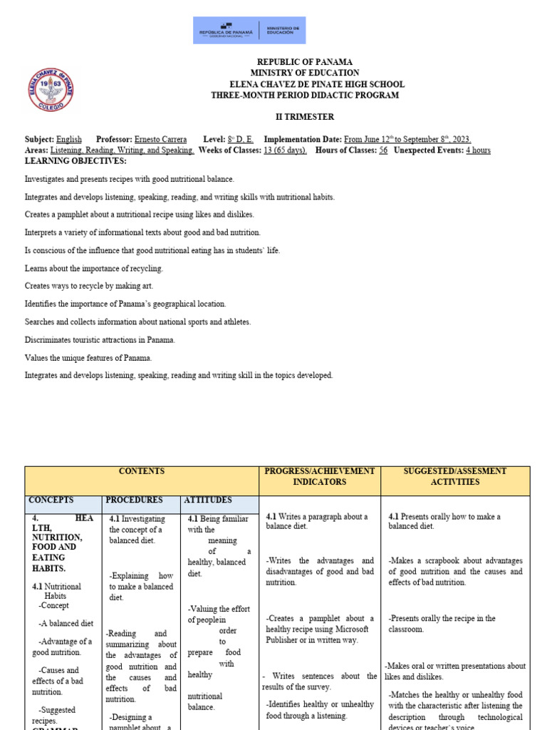 English Didactic Program for 8th Grade | PDF | Reuse | English Language