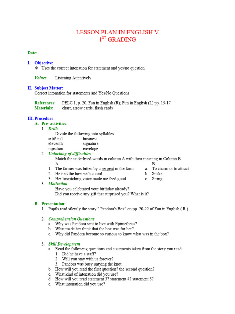 LP 5 1-Grading English V | PDF | Stress (Linguistics) | English Language