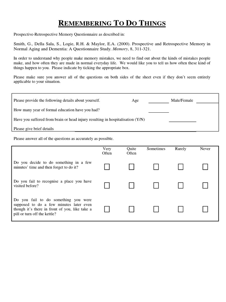 Prospective And Retrospective Memory Qnaire Pdf