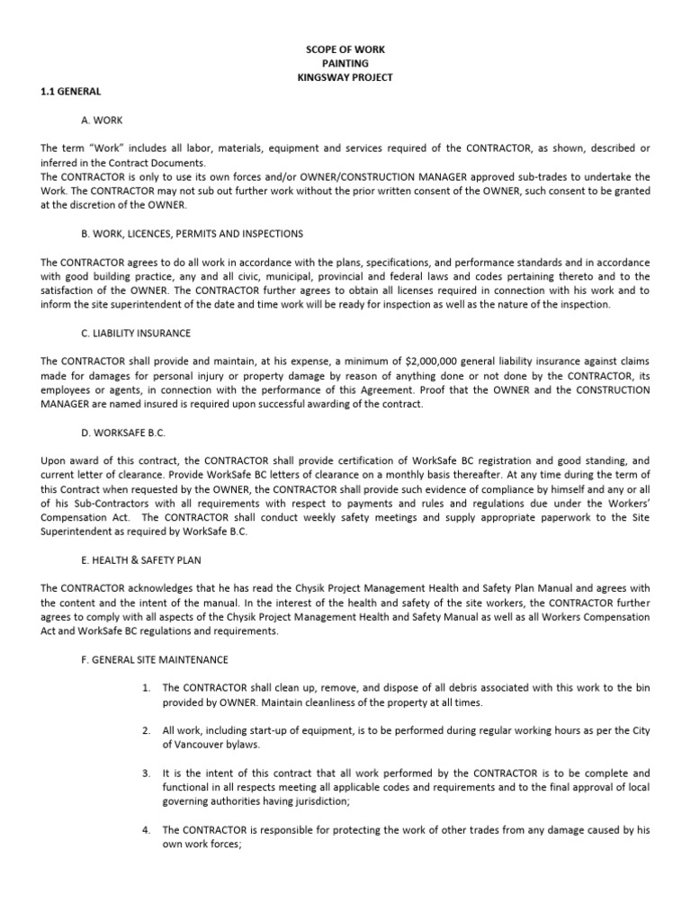 Painting Scope of Work for Kingsway Project | PDF | General Contractor ...