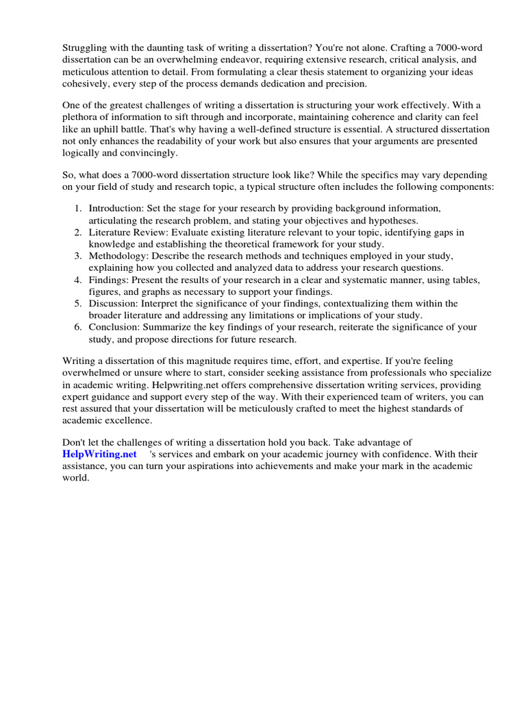7000 Word Dissertation Structure | PDF | Thesis | Methodology
