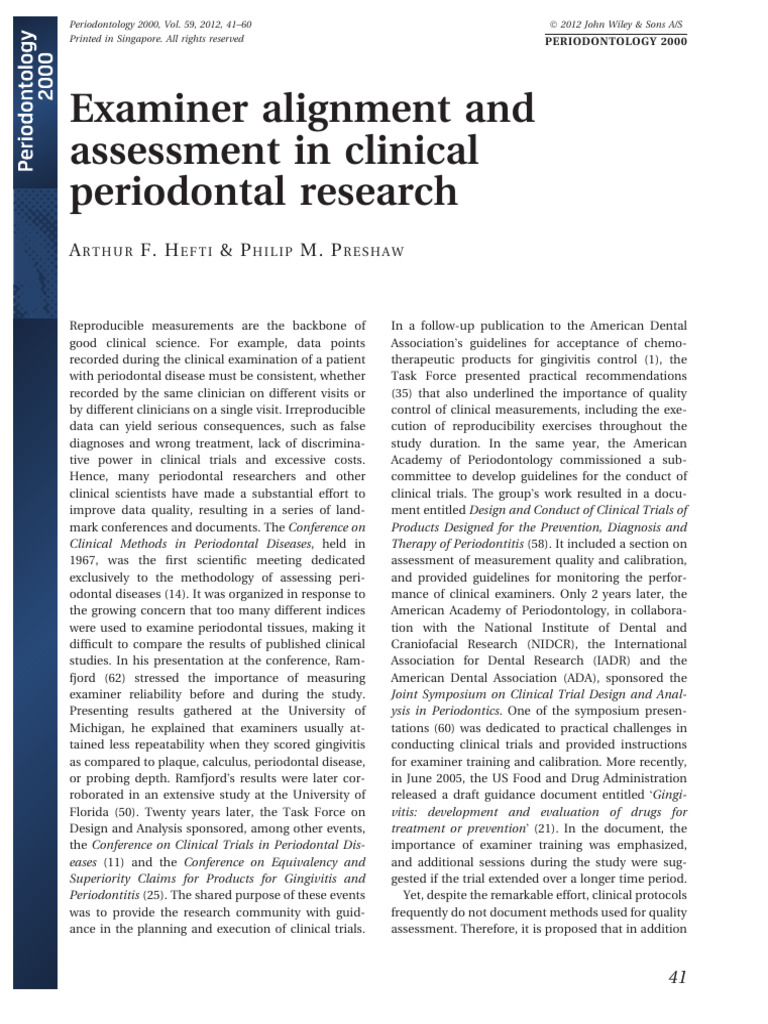 Examiner Alignment and Assessment in Clinical Periodontal Researchhefti ...