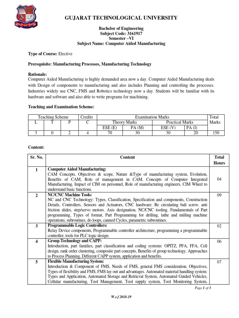 Gujarat Technological University: Page 1 of 3 | PDF | Numerical Control | Automation