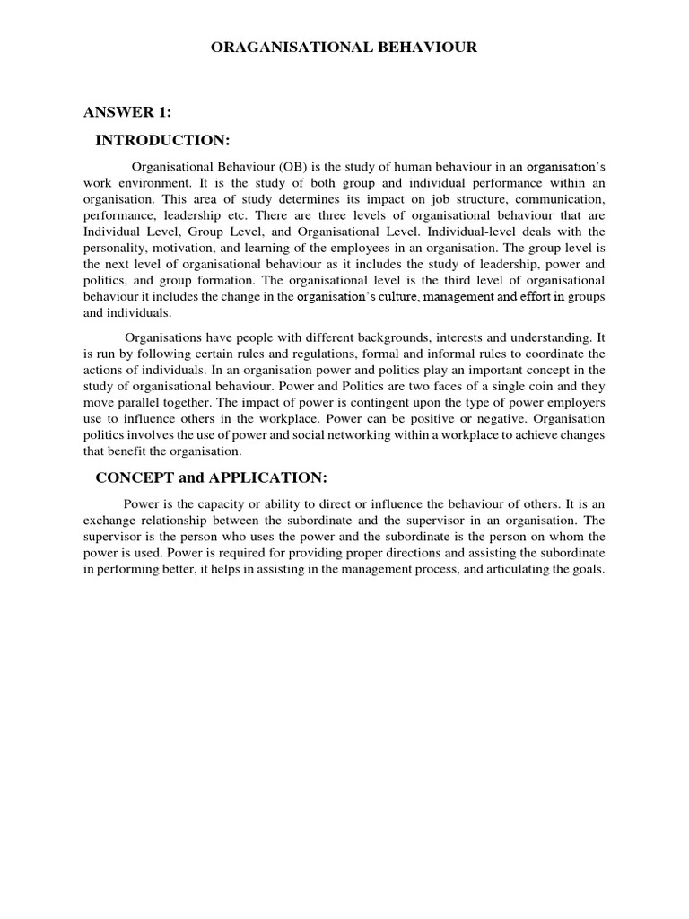Organisational Behaviour Assignment | PDF | Power (Social And Political ...
