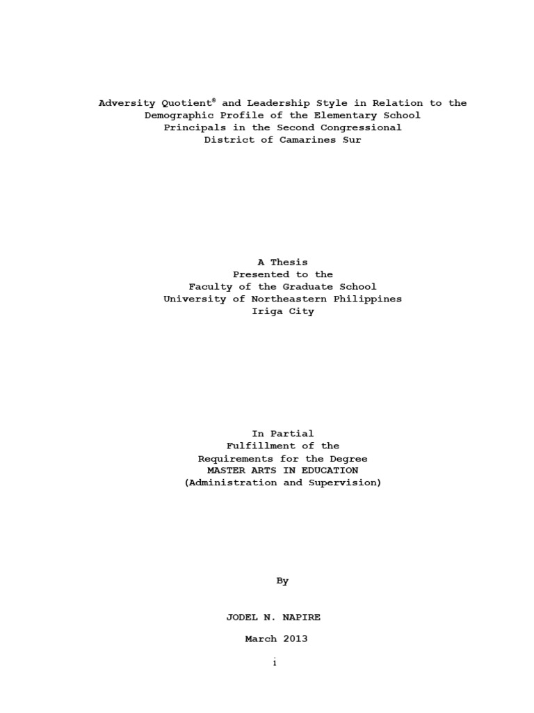 A Thesis Presented To The Faculty of The Graduate School University of ...