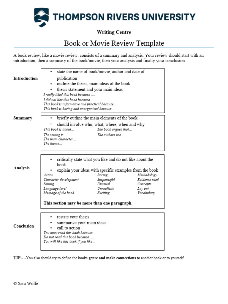 Book and Movie Review Guide Template | PDF