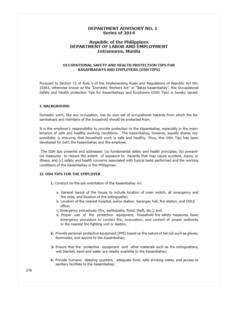 Kasambahay OSH | Download Free PDF | Economies | Labor Relations