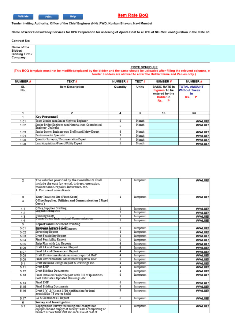 Item Rate BoQ for Consultancy Tender | PDF | Environmental Impact ...