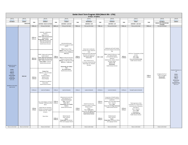 Schedule Exeter Short Term Program 2024 | PDF