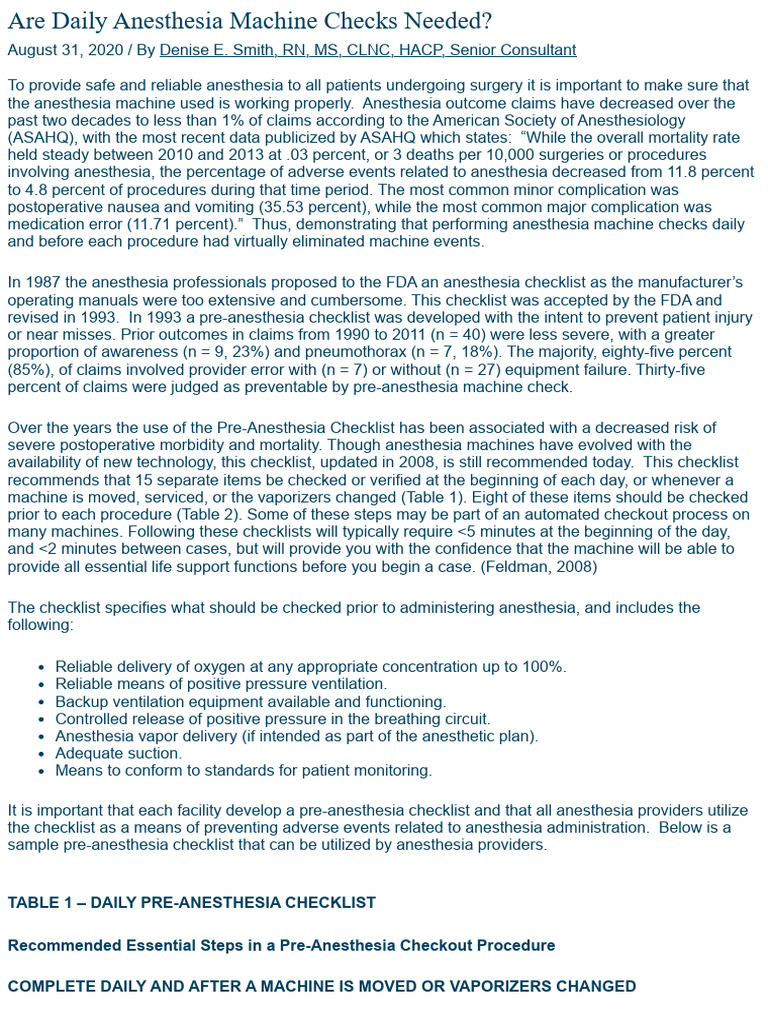 Are Daily Anesthesia Machine Checks Needed - Courtemanche & Associates ...