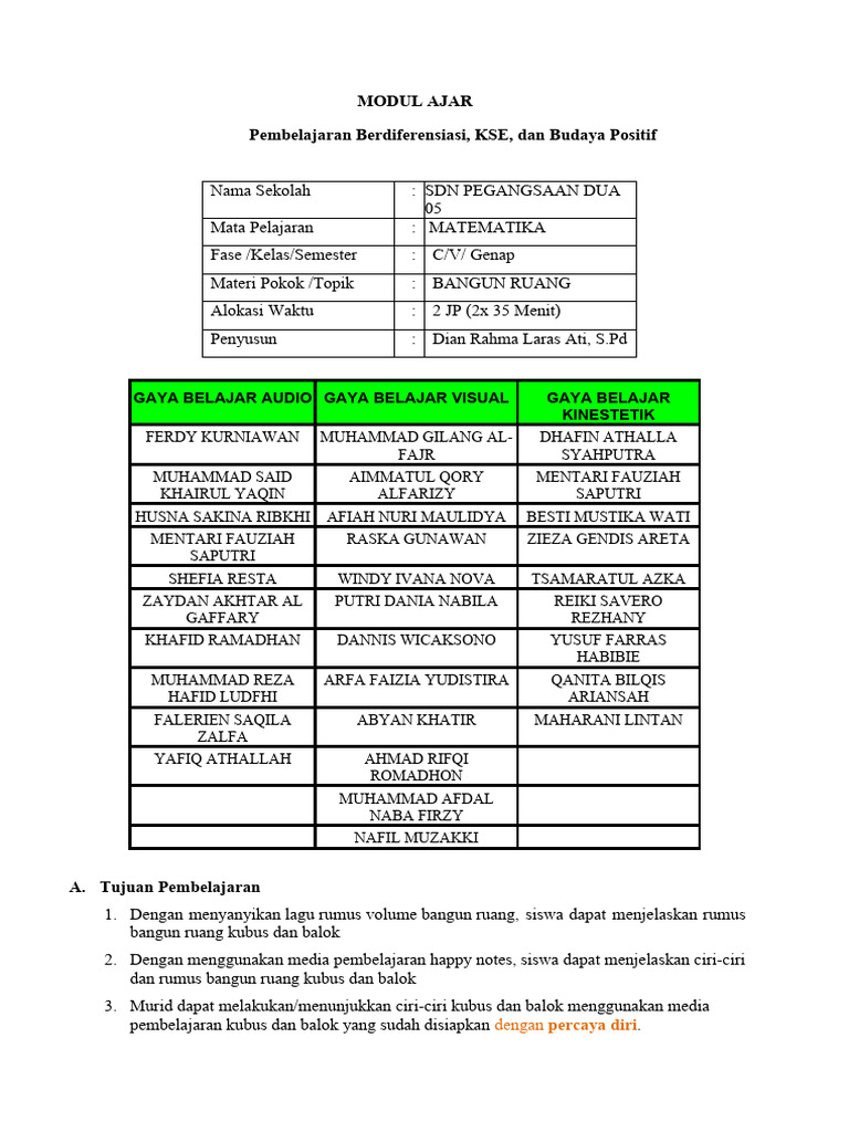 Modul Ajar Berdiferensiasi Bangun Ruang | PDF