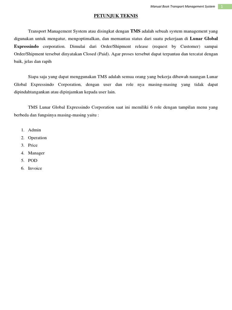 Manual Book TMS | PDF