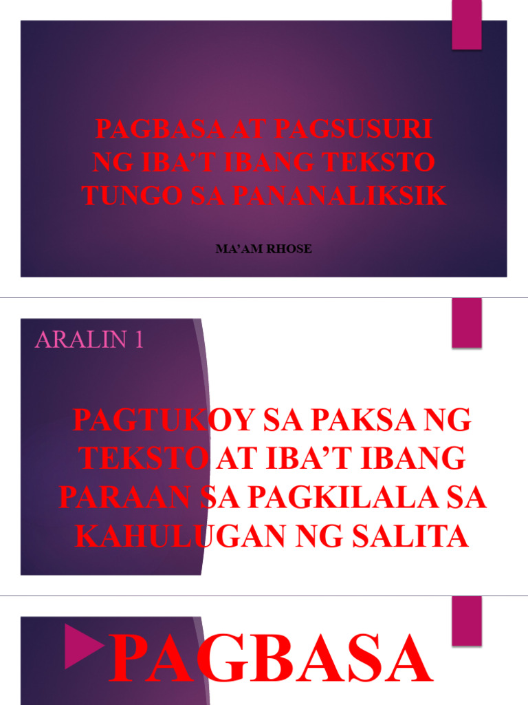 Pagbabasa at Pagsusuri NG Ibat Ibang Teksto Tungo | PDF