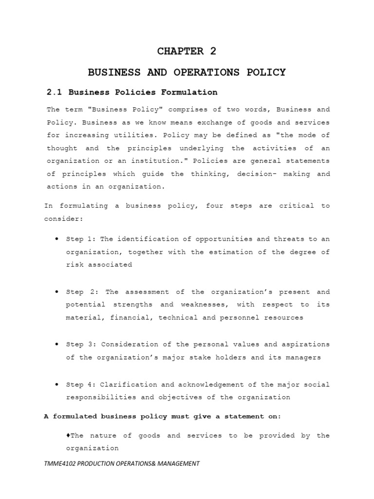 Business Policy and Operations Management | PDF | Policy | Operations ...
