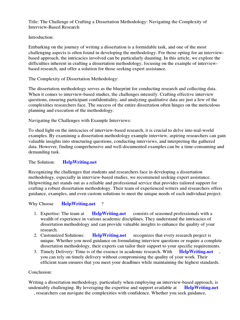 Dissertation Methodology Example Interview | Download Free PDF ...