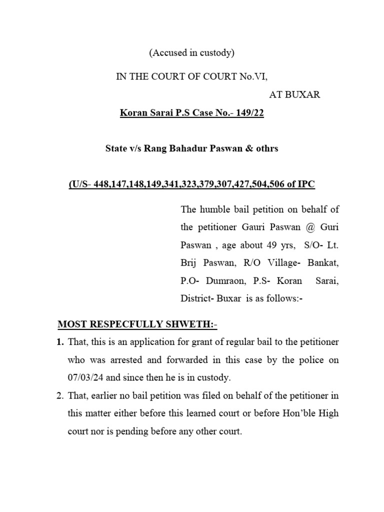 Gauri Paswan 307 Bail Final | PDF | Bail | Misconduct