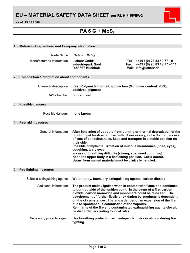 PA 6 G - MoS2 | PDF | Chemical Substances | Materials Science