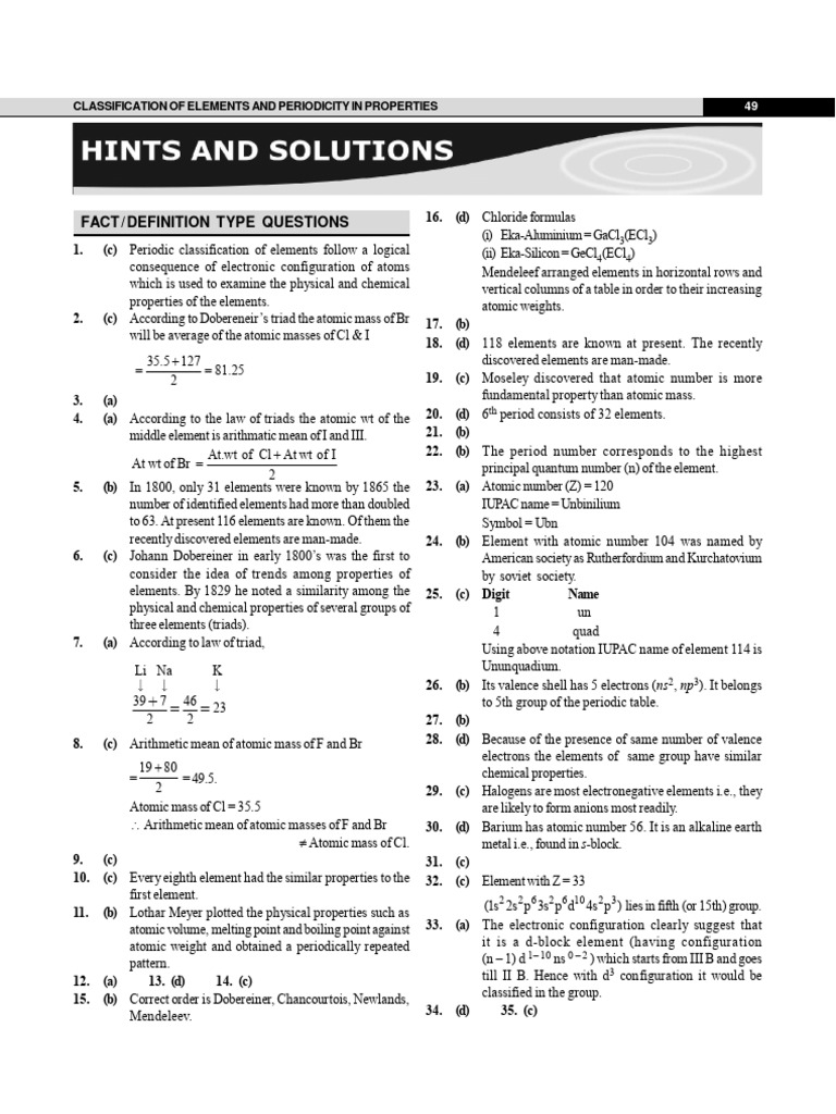 Periodic Table Solutions | PDF | Ion | Periodic Table