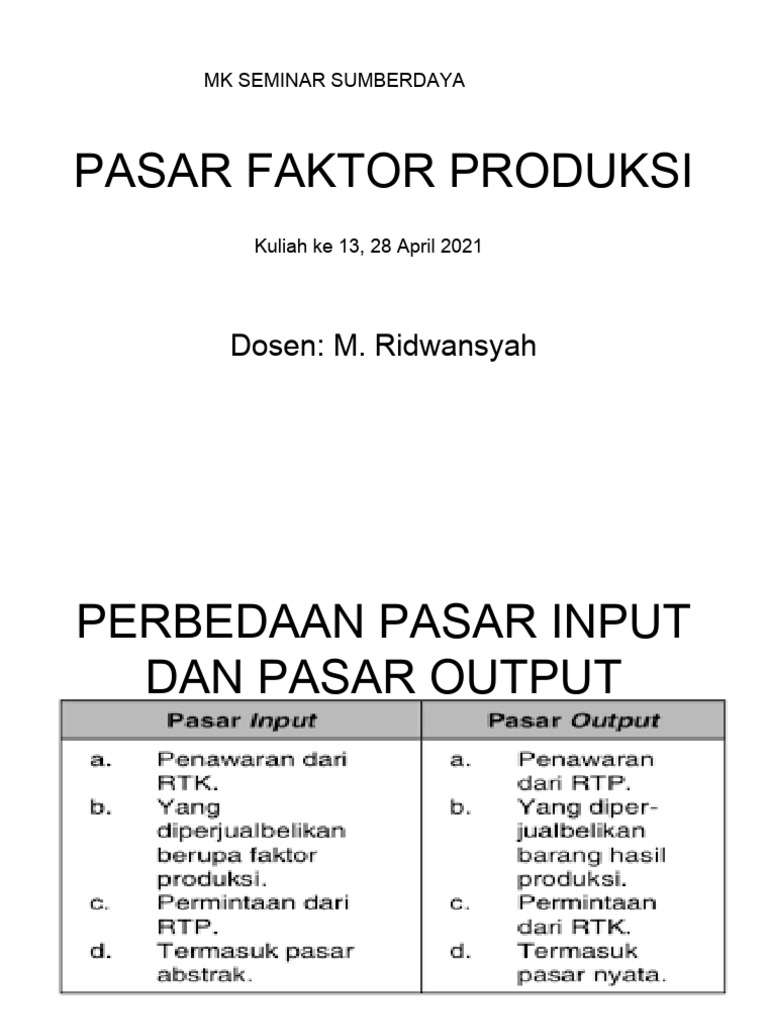 Pasar Input Faktor Produksi (Sumberdaya) | PDF